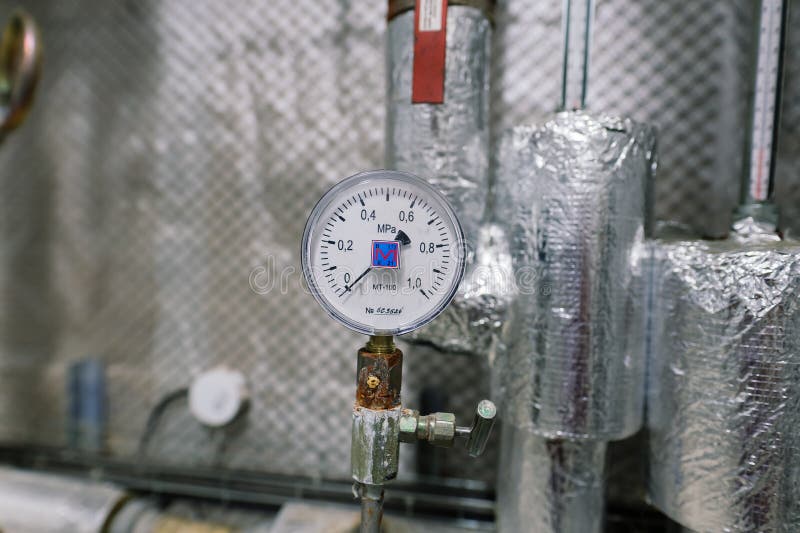 Pressure Sensor in an Industrial Boiler Room. Barometer in the Heating ...