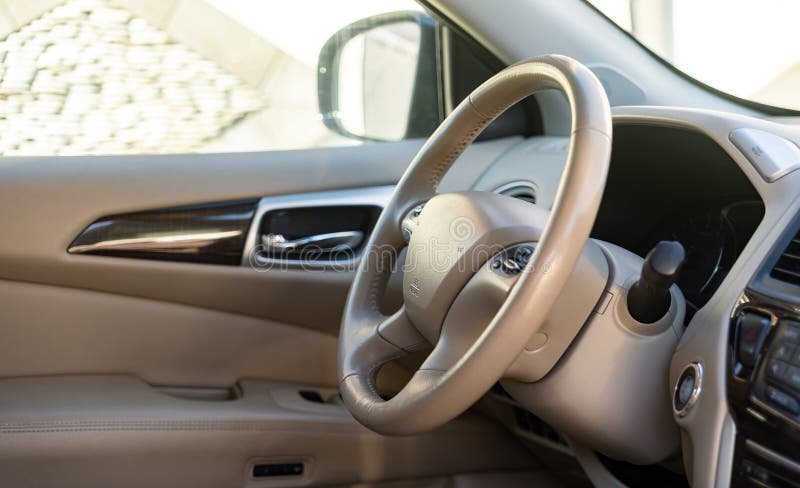 Prestige Modern Car. Inside Car Interior with Front Leather Seats ...