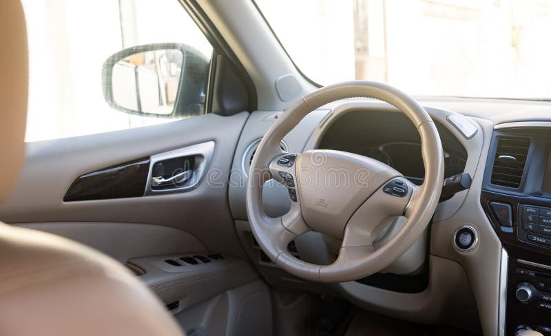 Prestige Modern Car. Inside Car Interior with Front Leather Seats ...
