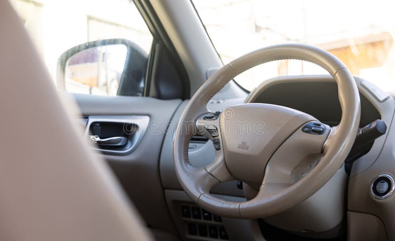 Prestige Modern Car. Inside Car Interior with Front Leather Seats ...