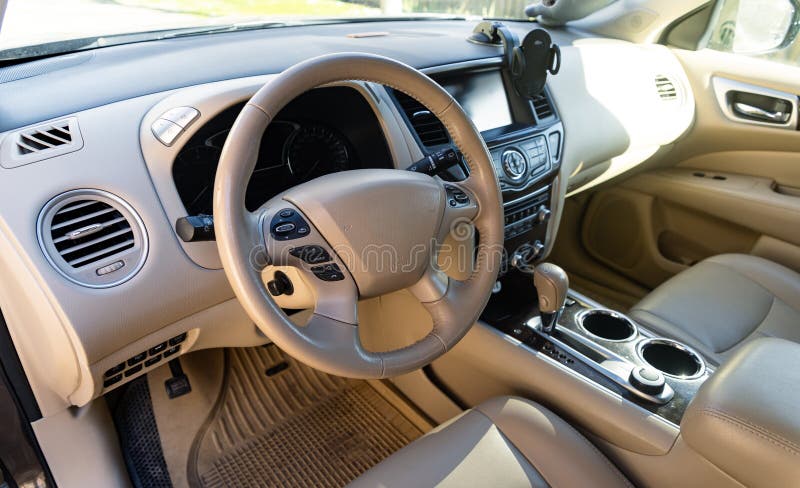 Prestige Modern Car. Inside Car Interior with Front Leather Seats ...
