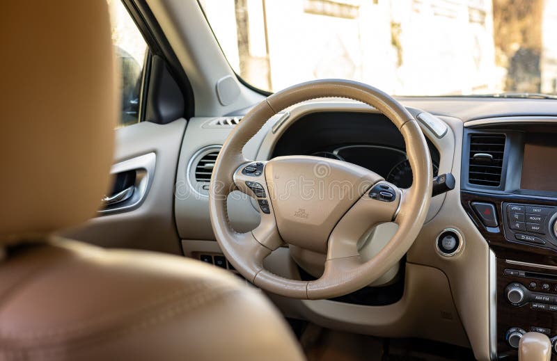 Prestige Modern Car. Inside Car Interior with Front Leather Seats ...