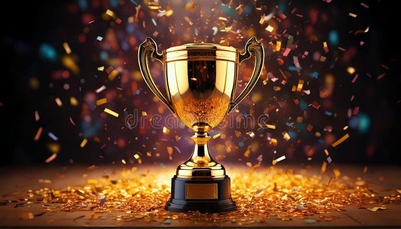 Prestigious Award Trophy with Glimmering Light and Confetti Stock ...