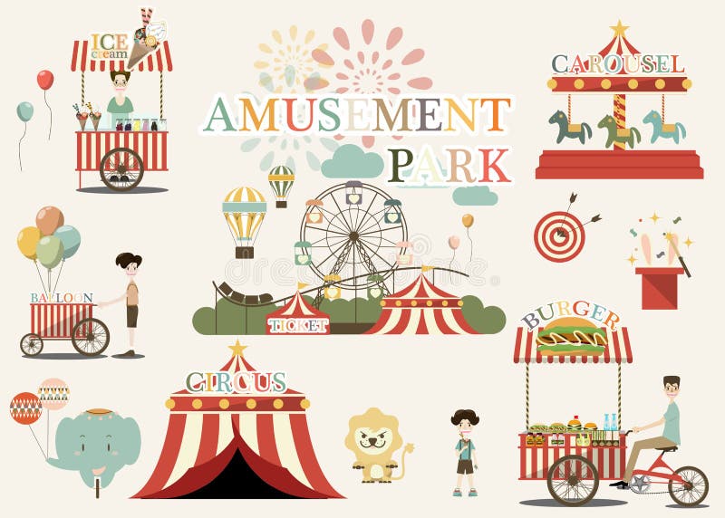 Pretpark in Platte, Kleurrijke Vectorstijl Vector Illustratie ...