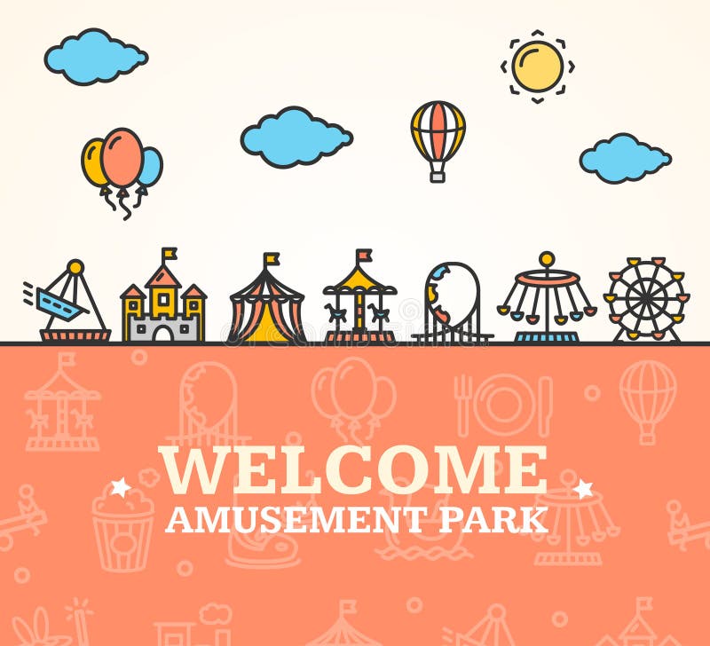 Pretpark Welkome Kaart Vector Vector Illustratie - Illustration of ...