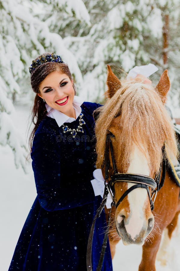 Pretti Young Model Posing with the Horse Stock Image - Image of forest ...
