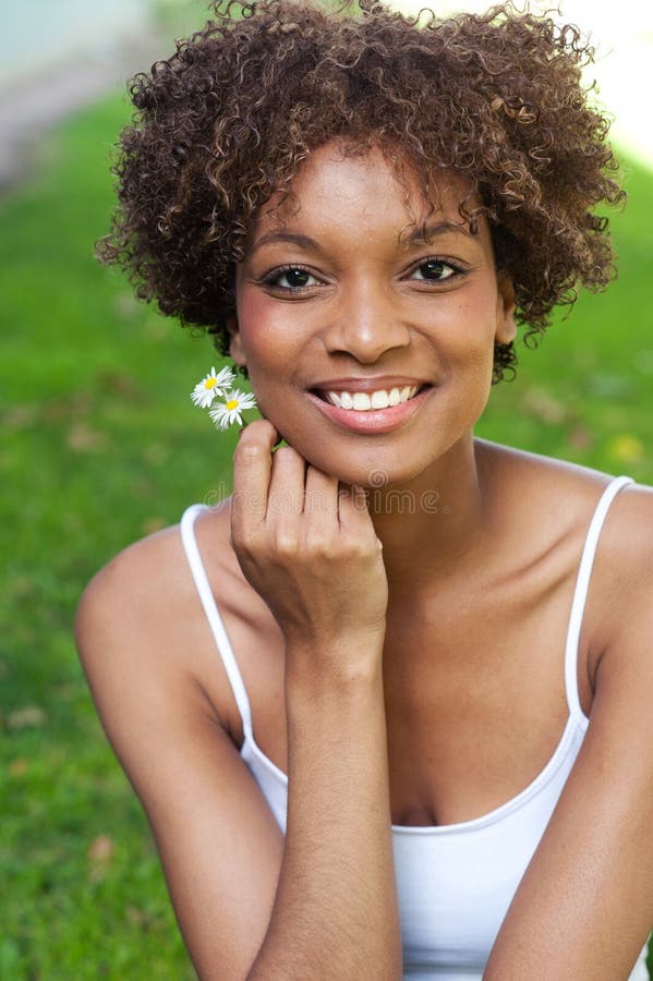 Pretty African American Woman Stock Image - Image of friendly, closeup ...