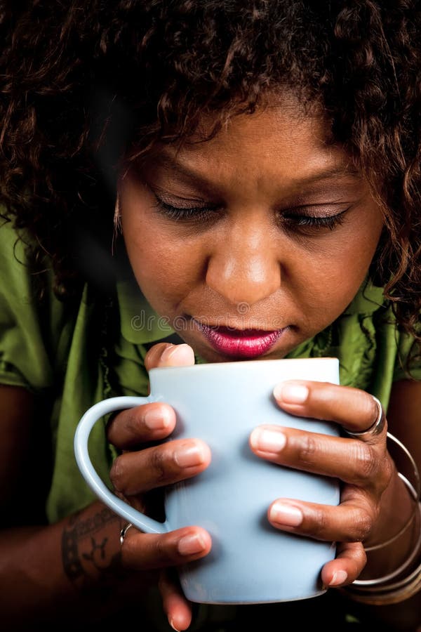 Pretty African American Woman with Coffee Stock Photo - Image of ...