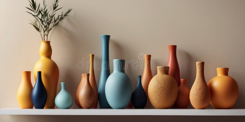 Pretty African Decorative Objects Stand on Two Shelves on the Wall ...