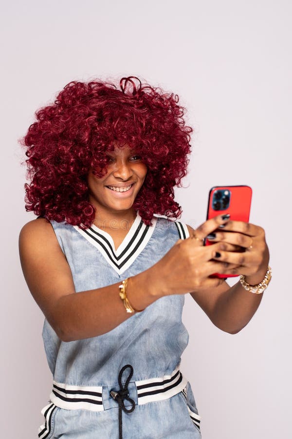 Pretty African Lady Using Her Phone Stock Photo - Image of black ...