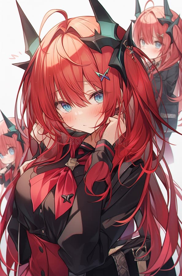 Pretty Anime Girl with Red Hair Pulled Back. Created with Generative AI ...