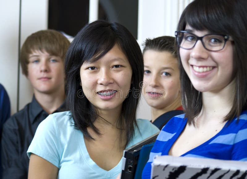 Pretty Asian Girl with Classmates Stock Photo - Image of teenagers ...
