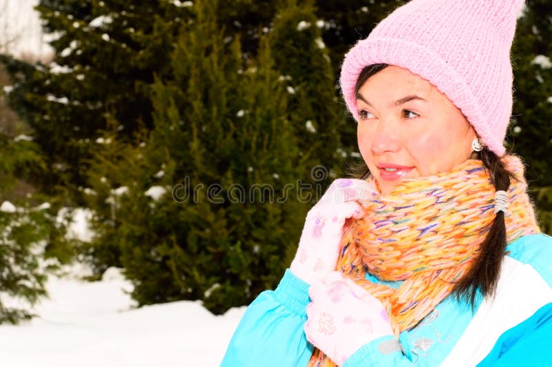 Pretty Asian Girl in Winter Park Stock Image - Image of caucasian ...