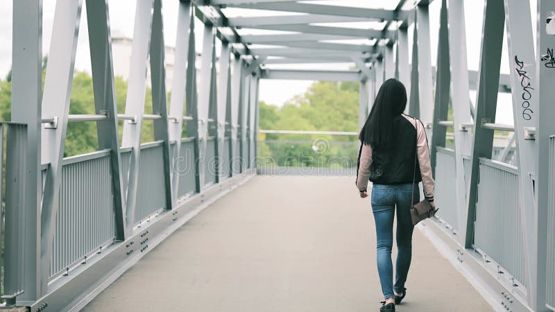 Pretty Asian Woman Walking Over a Bridge Stock Footage - Video of asian ...