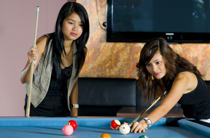 Pretty Asian Women Playing Pool Stock Image - Image of concentrate ...