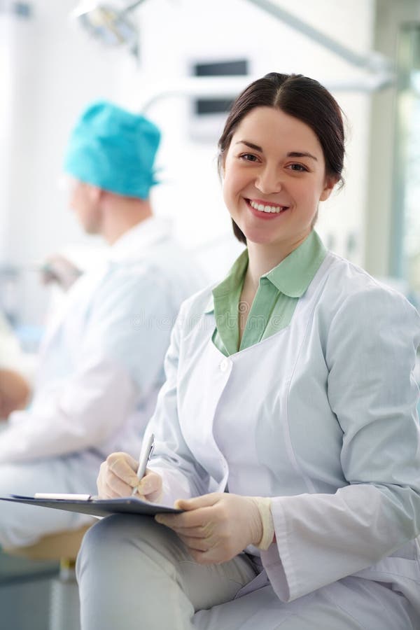 Health Care Workers at Hospital Reception Stock Image - Image of happy ...