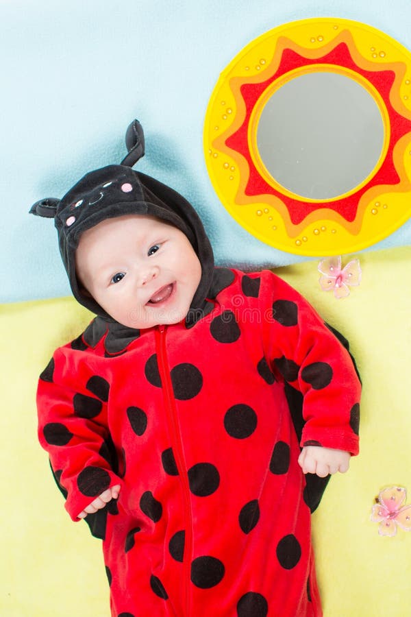 Pretty Baby Girl, Dressed in Ladybug Costume Stock Photo - Image of ...