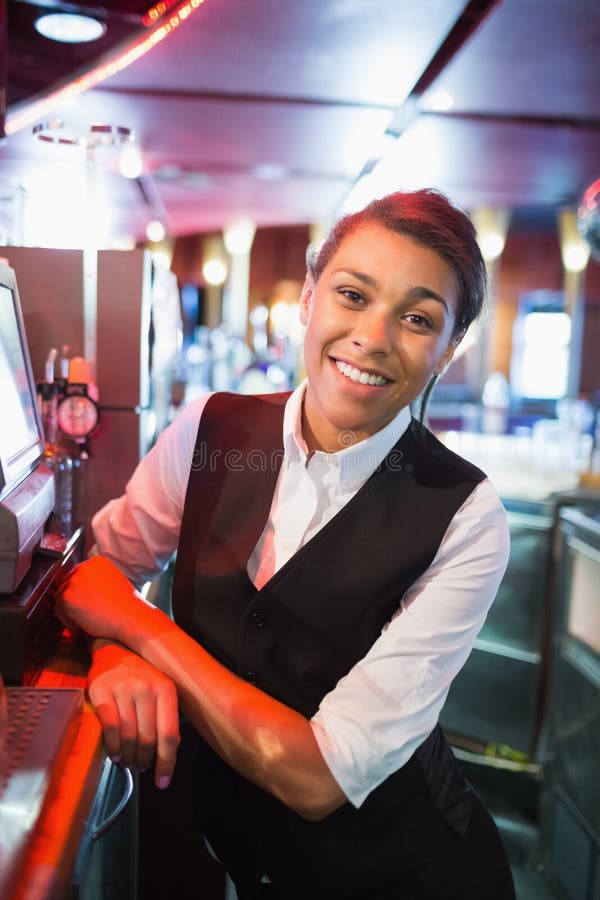 Pretty Barmaid Smiling at Camera Stock Image - Image of young, adult ...