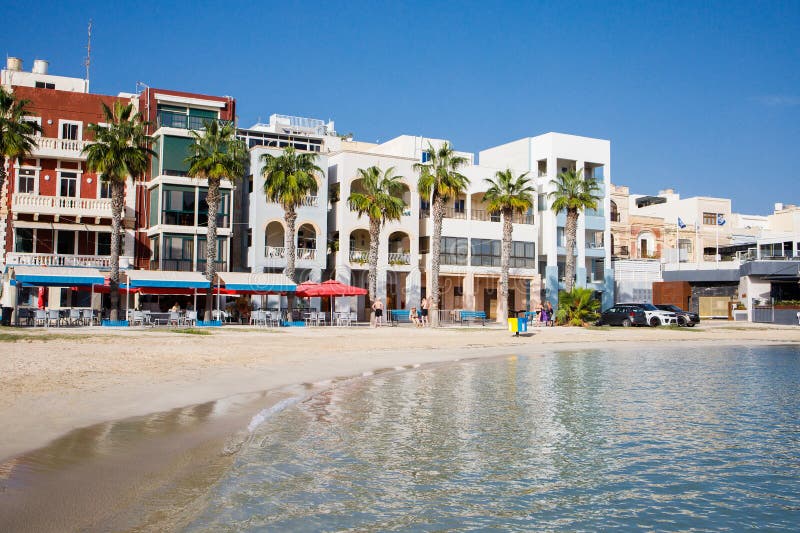 Pretty Bay Beach in Birzebbuga Editorial Stock Photo - Image of flag ...