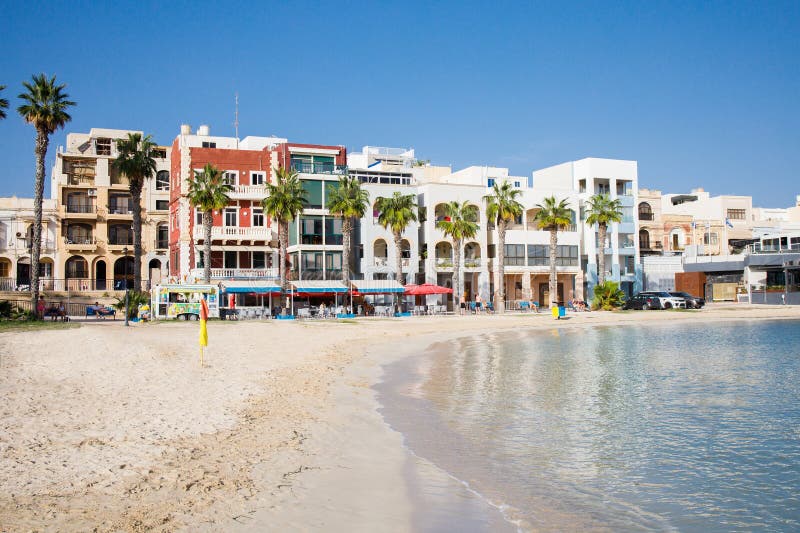Pretty Bay Beach in Birzebbuga, Malta Panorama Stock Image - Image of ...