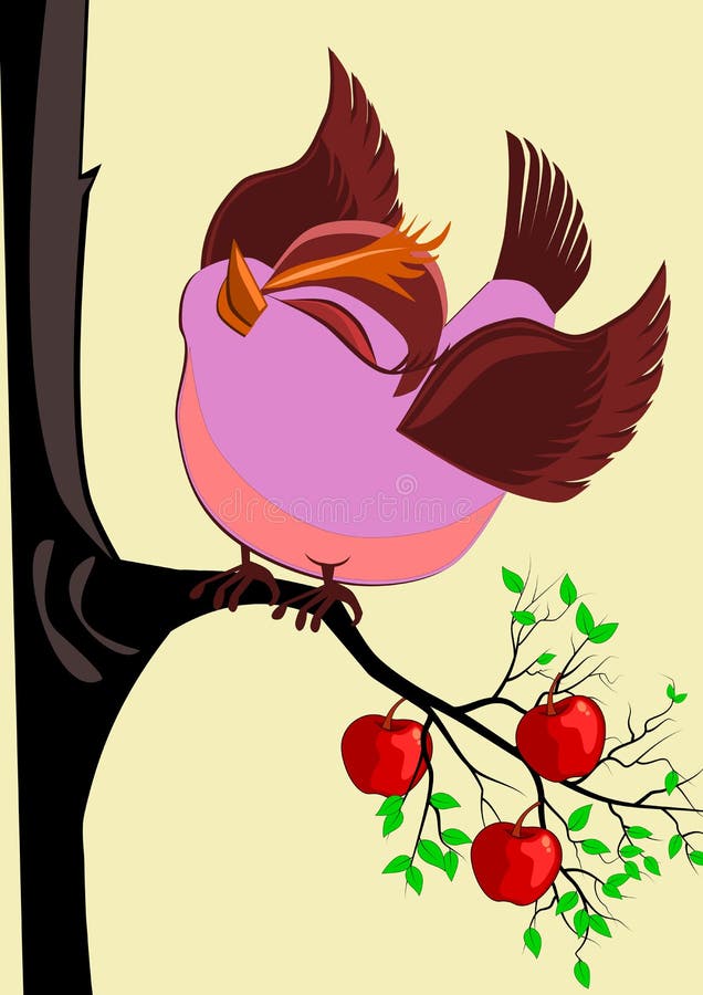 Pretty Bird in a Decorative Tree Stock Vector - Illustration of flora ...