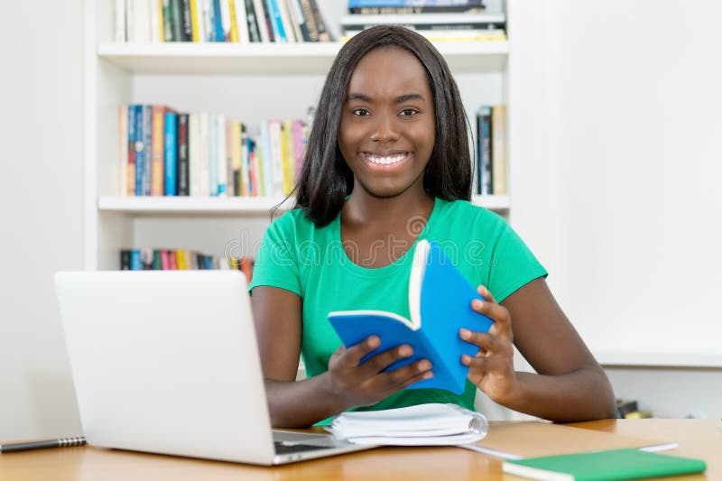 African American Young Adult Female Student at Computer Stock Photo ...