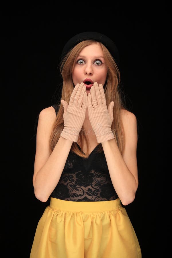 Pretty Blond Girl Doing Expression Stock Photo - Image of slim, fashion ...