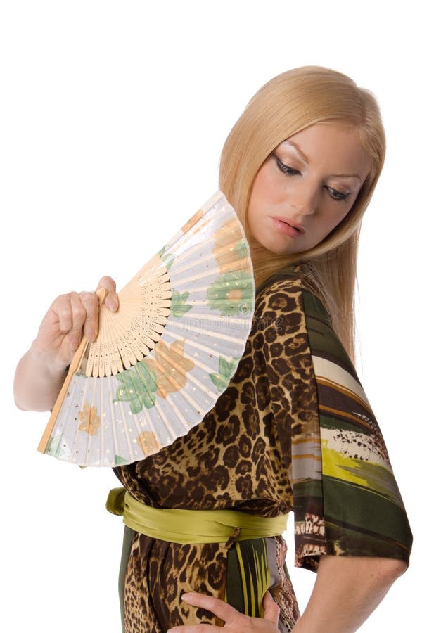 Pretty Blonde with a Hand Fan Stock Image - Image of model, single ...