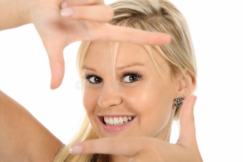 Pretty Blonde with Hand Frame Stock Image - Image of looking, hair ...
