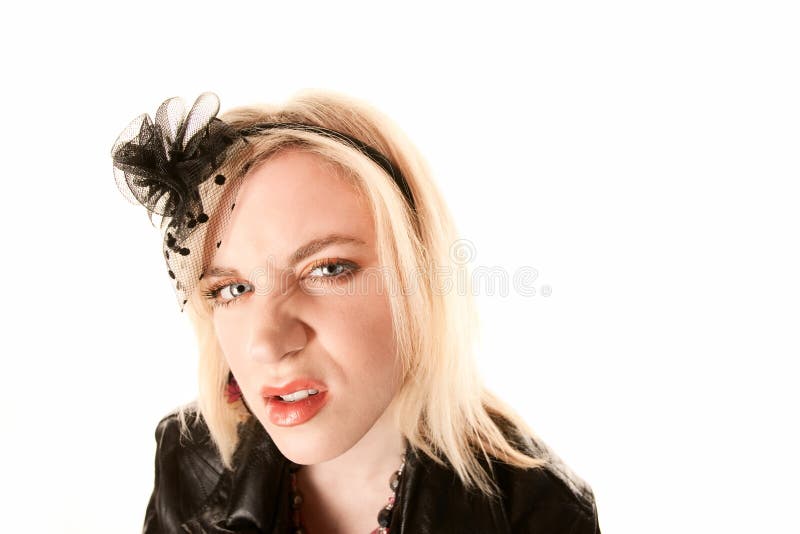 Pretty Blonde Woman with Angry Expression Stock Photo - Image of jacket ...