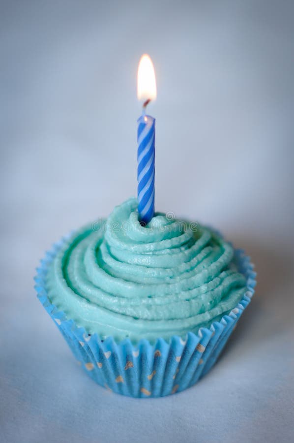 Pretty Blue Cupcake with Blue Candle on Top Stock Image - Image of ...