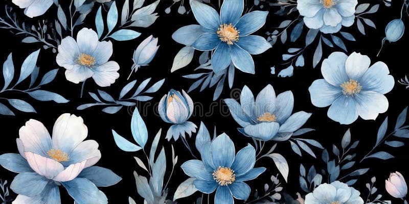 Pretty Blue Theme Flowers on Pastel Black Ai Generated Stock ...
