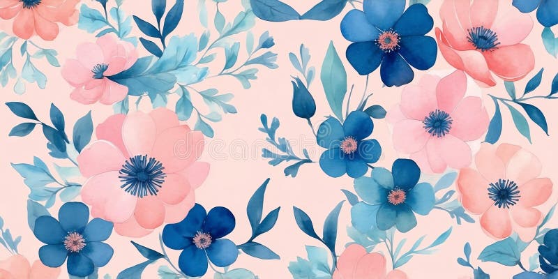 Pretty Blue Theme Flowers on Pastel Pink B Ai Generated Stock ...