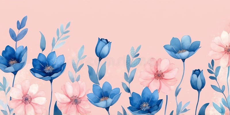 Pretty Blue Theme Flowers on Pastel Pink B Ai Generated Stock ...