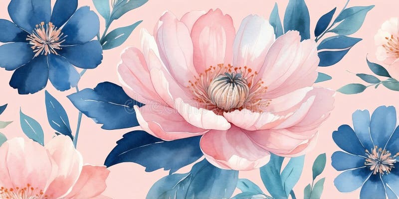 Pretty Blue Theme Flowers on Pastel Pink B Ai Generated Stock ...