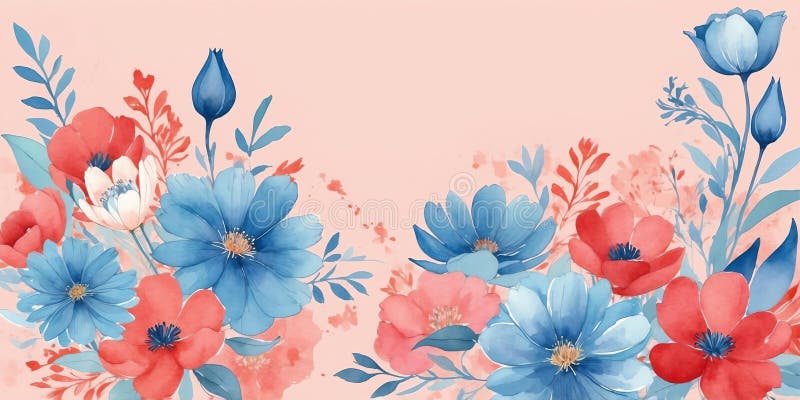 Pretty Blue Theme Flowers on Pastel Pink Ai Generated Stock ...