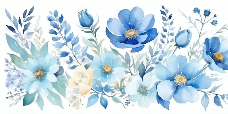 Pretty Blue Theme Flowers on Pastel White Ai Generated Stock ...