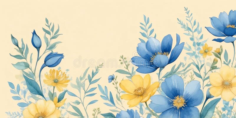 Pretty Blue Theme Flowers on Pastel Yellow Ai Generated Stock ...
