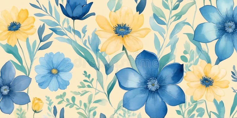Pretty Blue Theme Flowers on Pastel Yellow Ai Generated Stock ...