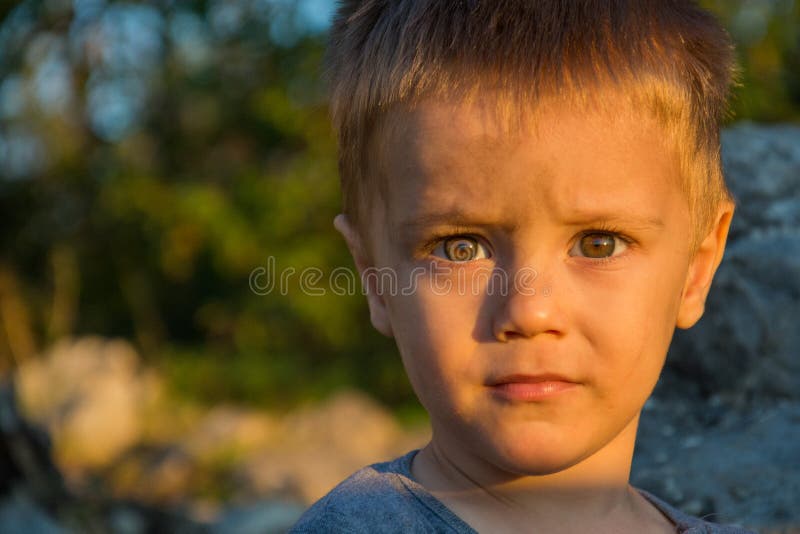 Pretty Boy in Nature at Sunset Stock Image - Image of green, lifestyle ...