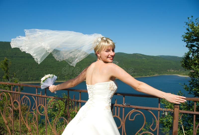 Pretty Bride with a Flying Veil Stock Image - Image of flying ...