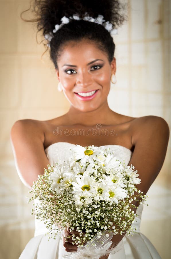 Pretty Bride Holding Flower Bouquet Stock Image - Image of bridal ...