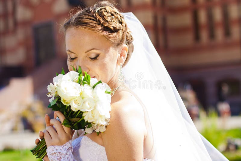 Pretty bride stock image. Image of gown, excited, innocent - 34186775