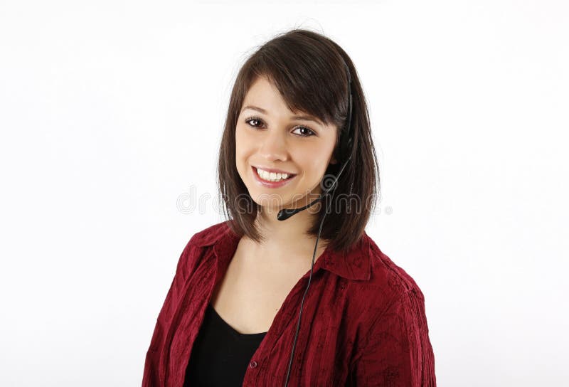 Pretty Brunette Customer Service Rep Stock Image - Image of happy ...