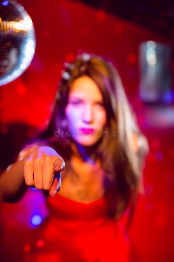 Pretty Brunette Dancing and Pointing Stock Image - Image of celebration ...