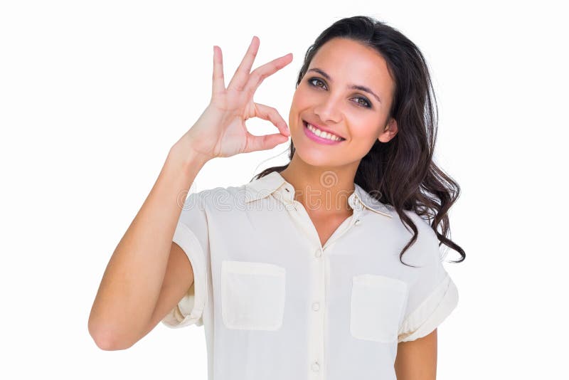 Pretty Brunette Making Ok Sign Stock Image - Image of caucasian, pretty ...