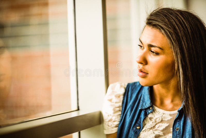 Pretty Unsmiling Woman Touching Her Neck Stock Image - Image of ...