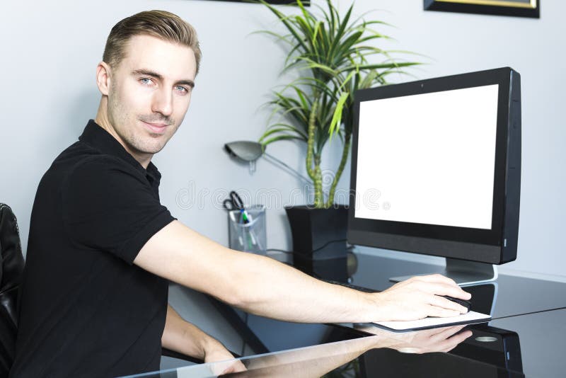 Pretty Business Men at Office Desk Stock Photo - Image of business ...