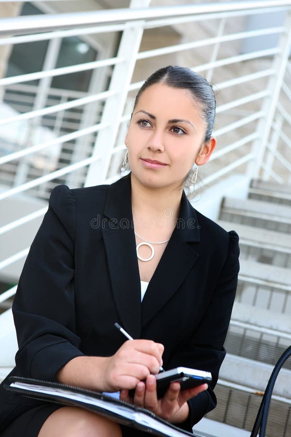 Pretty Business Woman at Office Building Stock Image - Image of ...