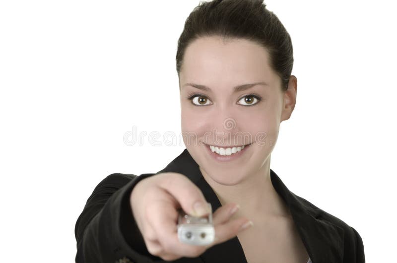 Pretty Business Woman Pointing Stock Photo - Image of bank, happy: 26145610